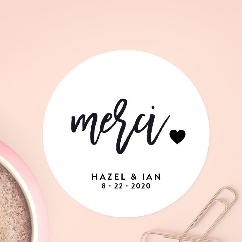 Merci Stickers for Favors Gold Foil Favor Labels Wedding - Etsy