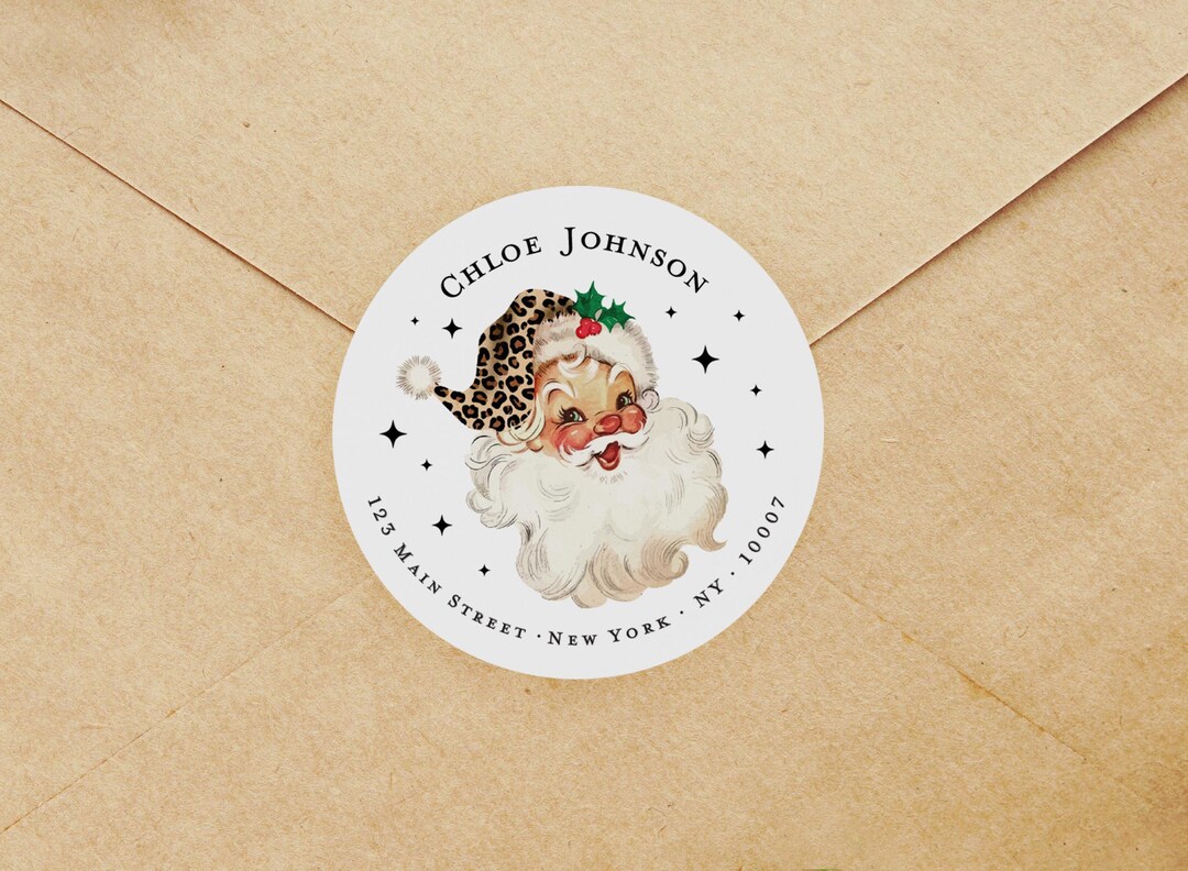 Coquette Christmas Address Labels, Leopard Santa Claus Return Address ...