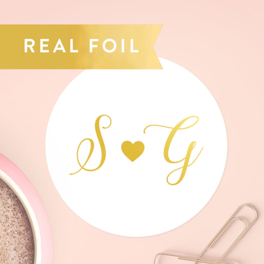 Initials Sticker, Gold Foil Wedding Stickers, Envelope Seal, Favor ...