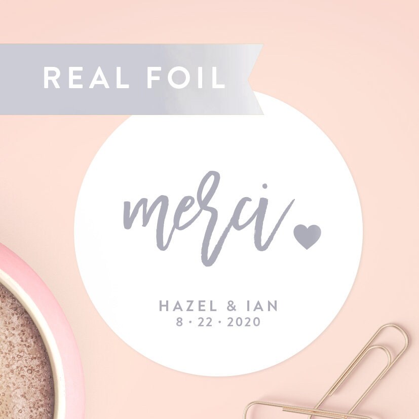 Merci Stickers for Favors Gold Foil Favor Labels Wedding - Etsy