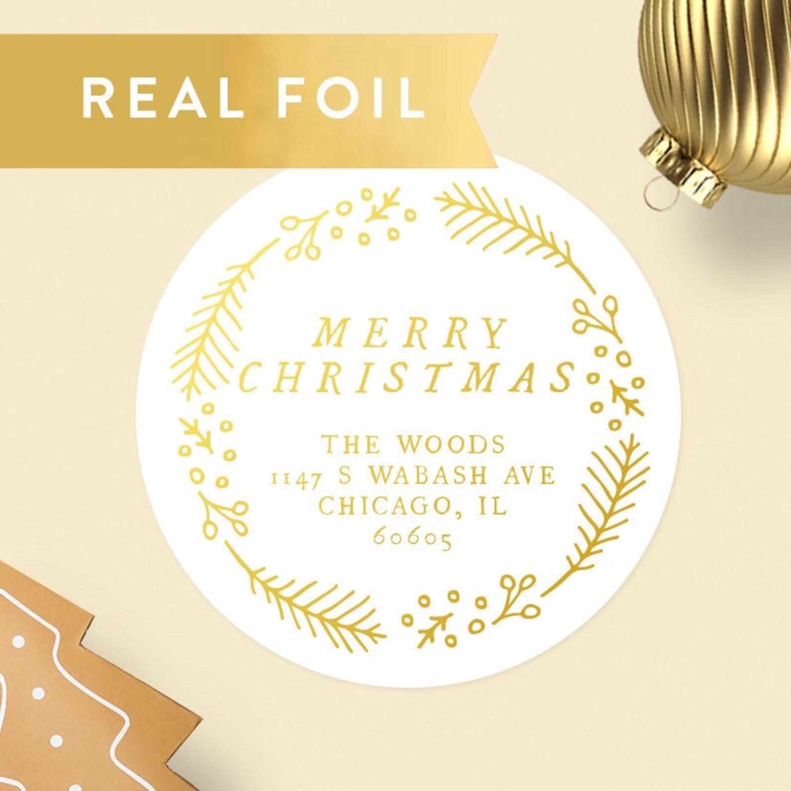 Christmas Address Labels, Gold Christmas Stickers, Wreath Address Label ...