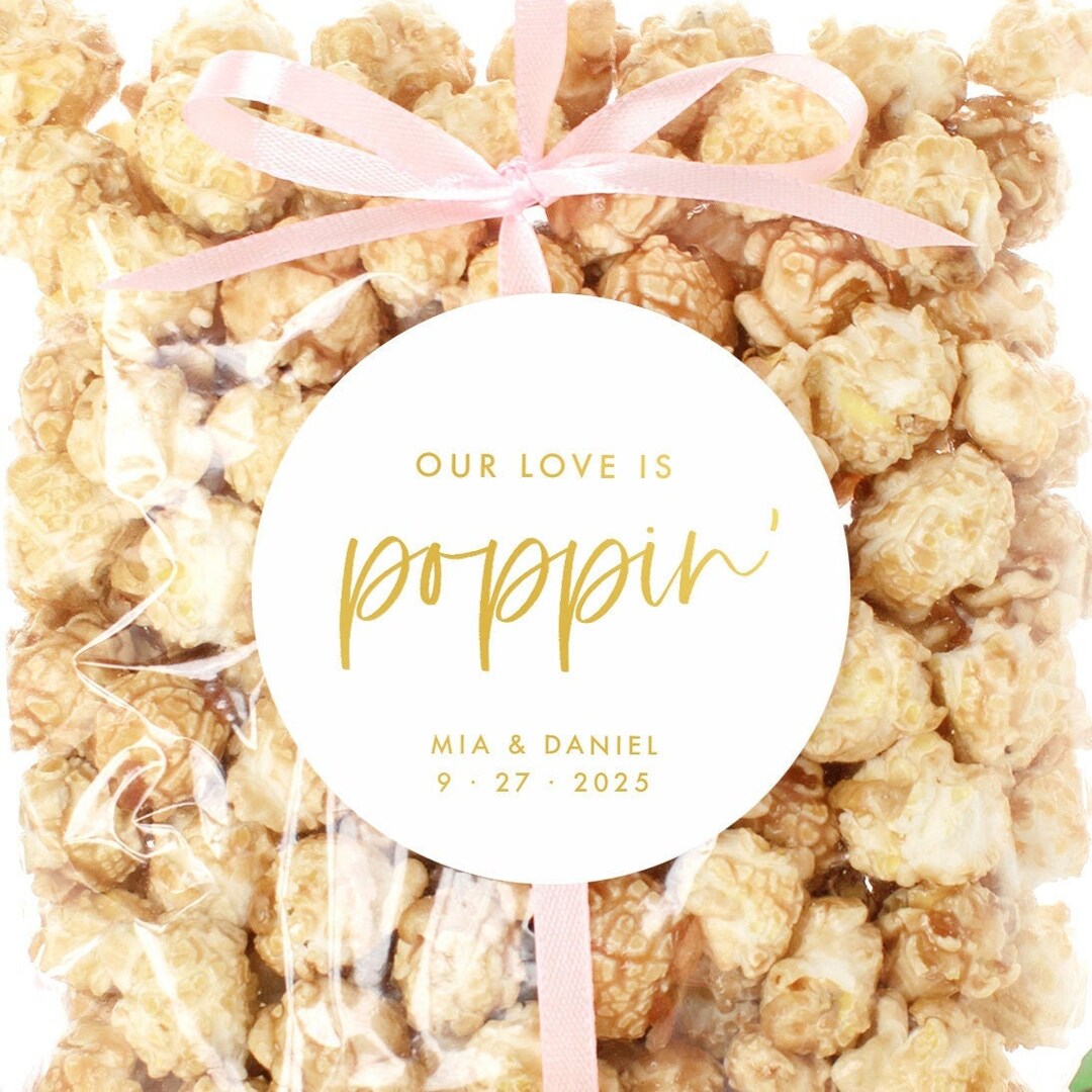 Popcorn Stickers, Our Love is Poppin', Wedding Favor Stickers, Popcorn ...