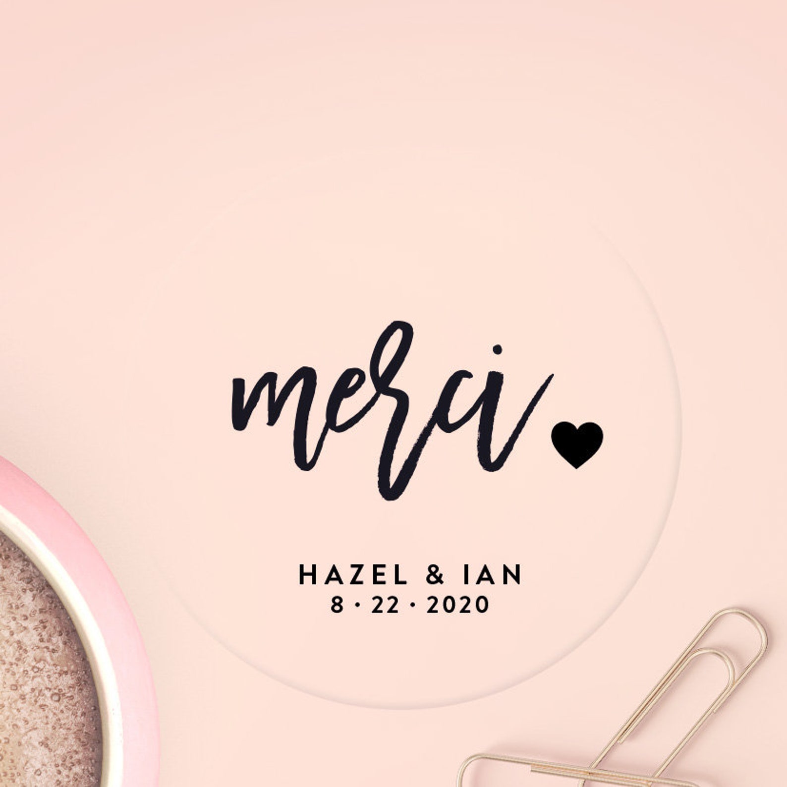 Merci Stickers for Favors Gold Foil Favor Labels Wedding | Etsy