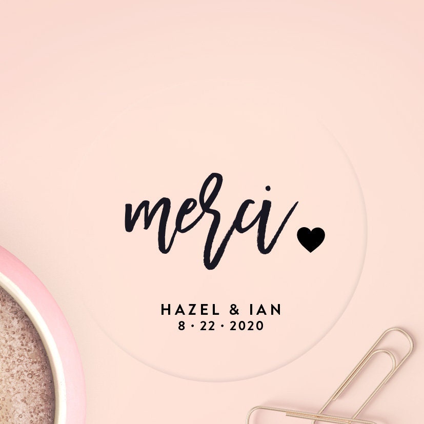 Merci Stickers for Favors Gold Foil Favor Labels Wedding - Etsy