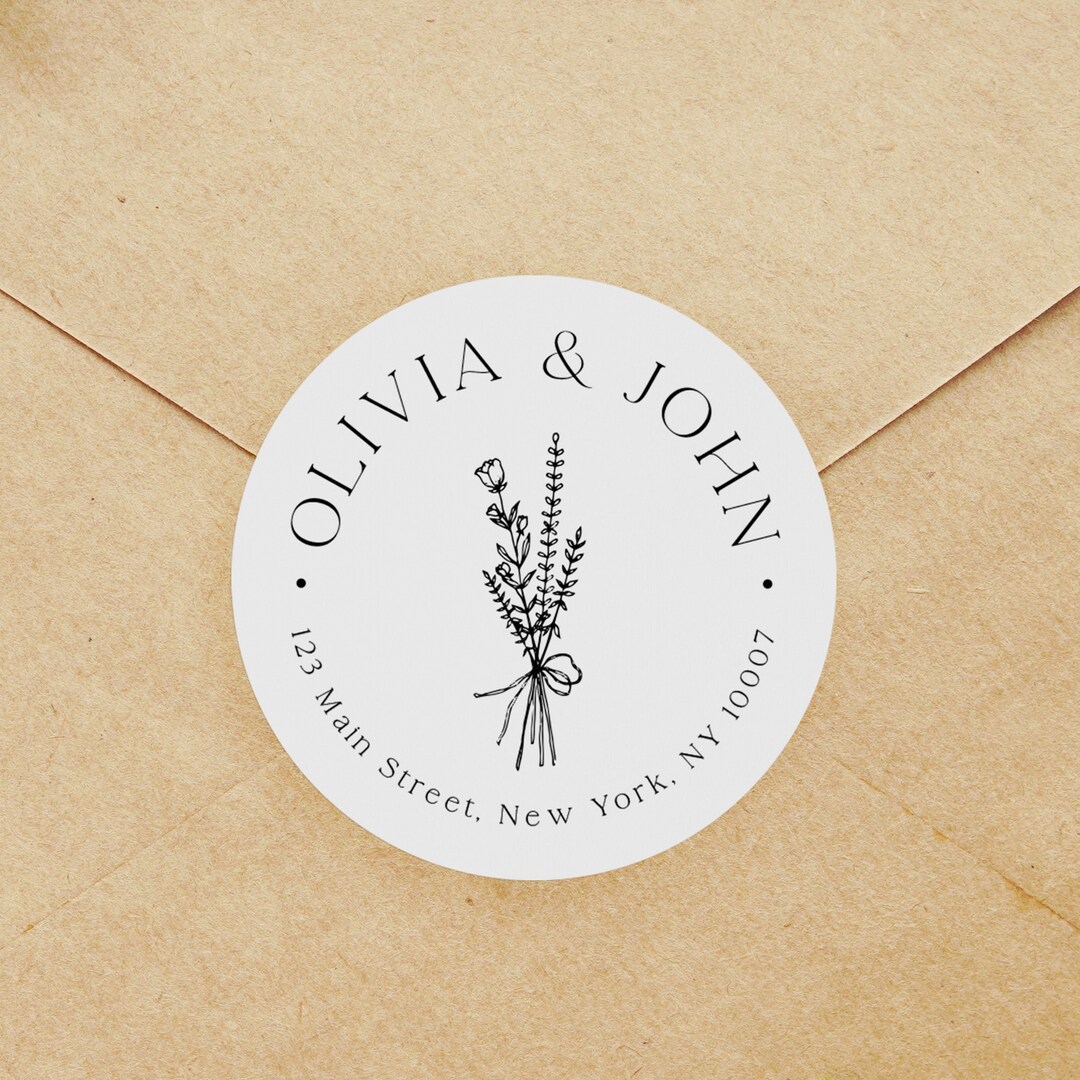 Round Address Labels, Floral Return Address Label, Wild Flowers Return ...
