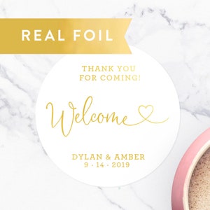 Welcome Stickers for Favors, Gold Foil Wedding, Gift Bag Sticker, Gift ...