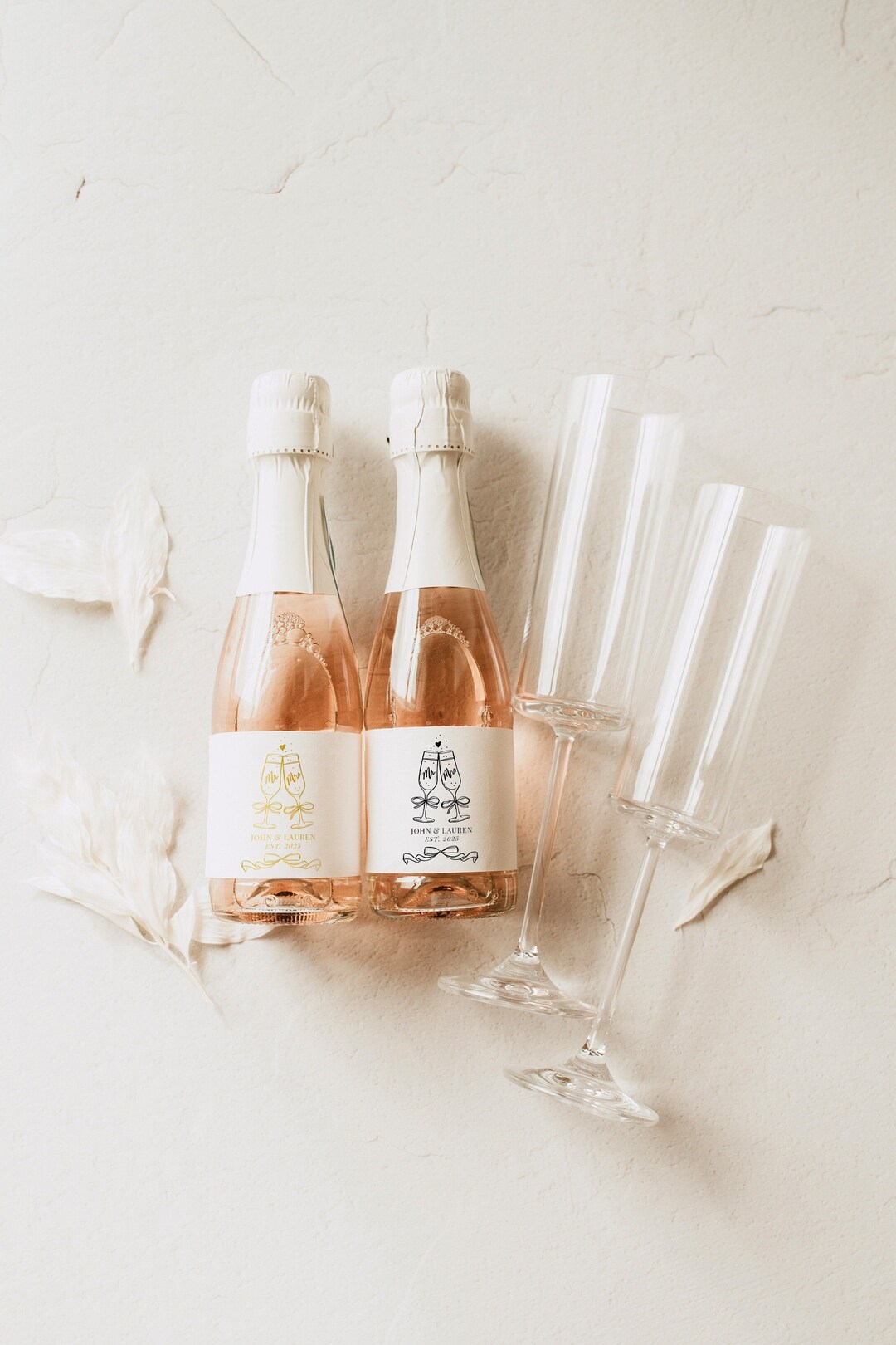 Custom Wedding Mini Champagne Labels, Engagement Labels, Rose Gold ...