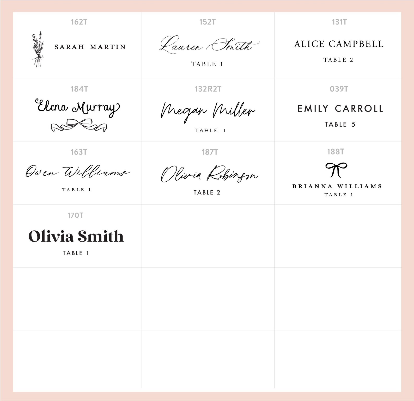 Printed Place Card Stickers for Wedding, Guest Names Sticker, Place ...