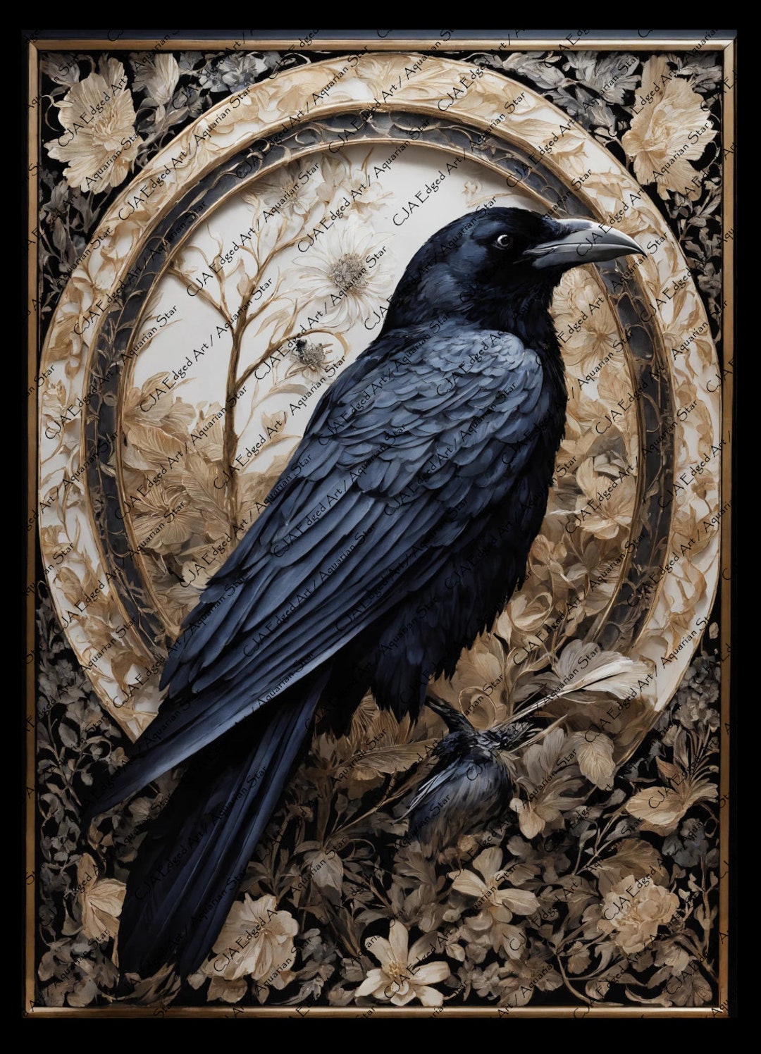 Floral Raven PNG for Laser Engrave/burn, Glowforge/lightburn Compatible ...