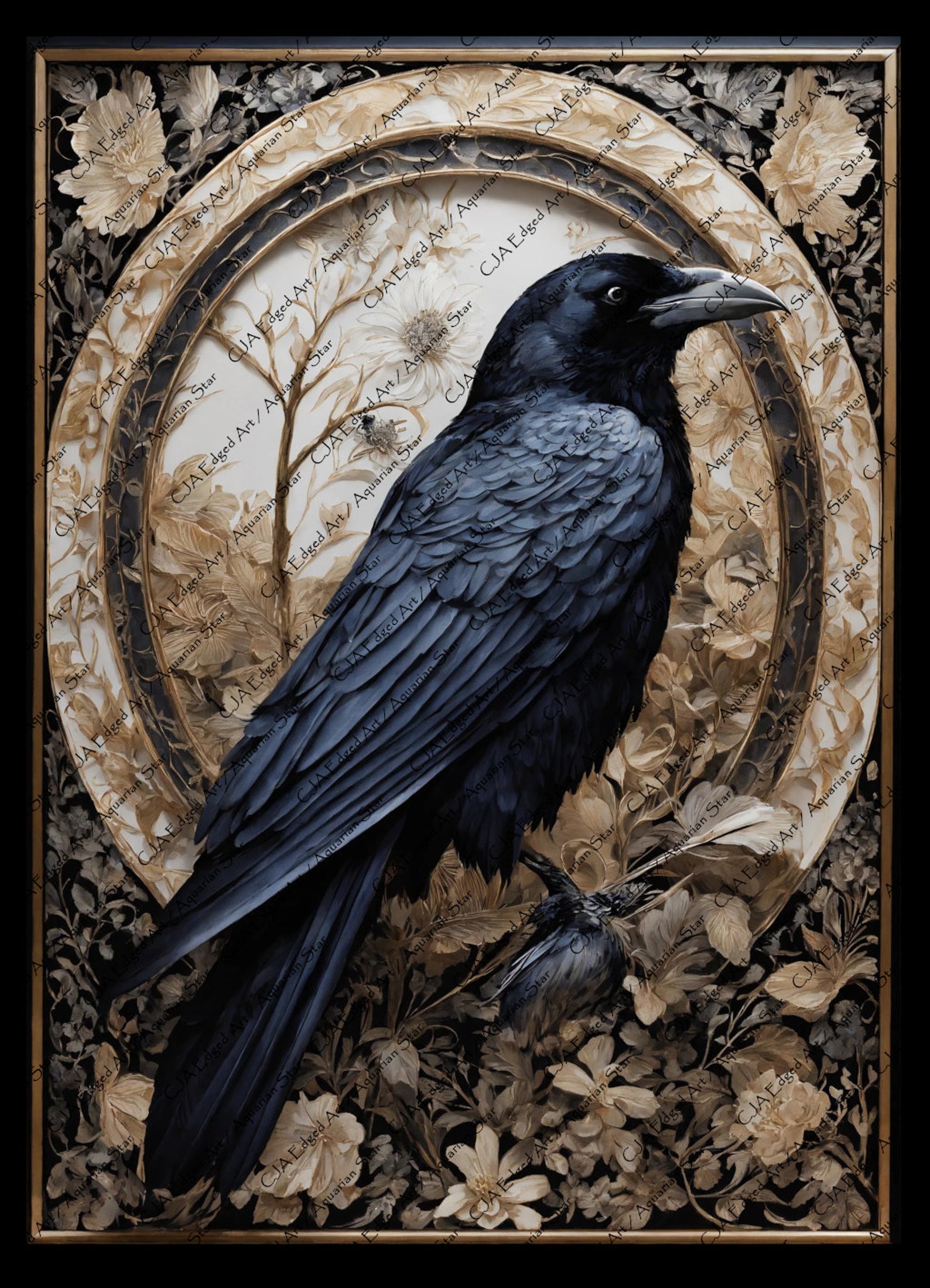Floral Raven PNG for Laser Engrave/burn, Glowforge/lightburn Compatible ...