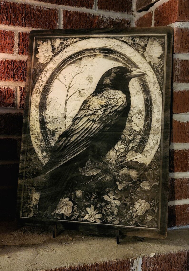 Floral Raven PNG for Laser Engrave/burn, Glowforge/lightburn Compatible ...