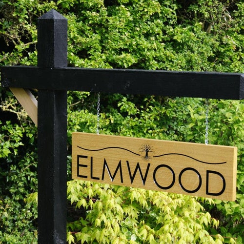 Solid Oak Personalised Hanging Sign and Metal Bracket Oak | Etsy