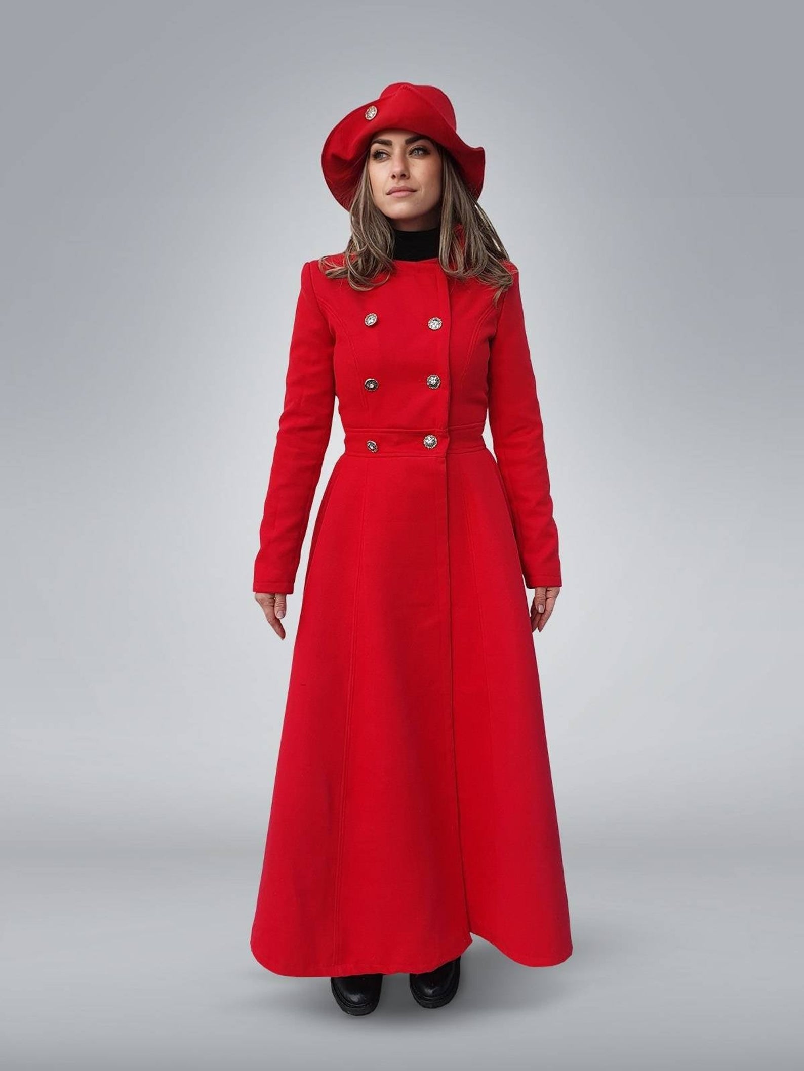 Winter Maxi Coat, Double-breasted Women's Long Coat, Fit and Flare Coat ...