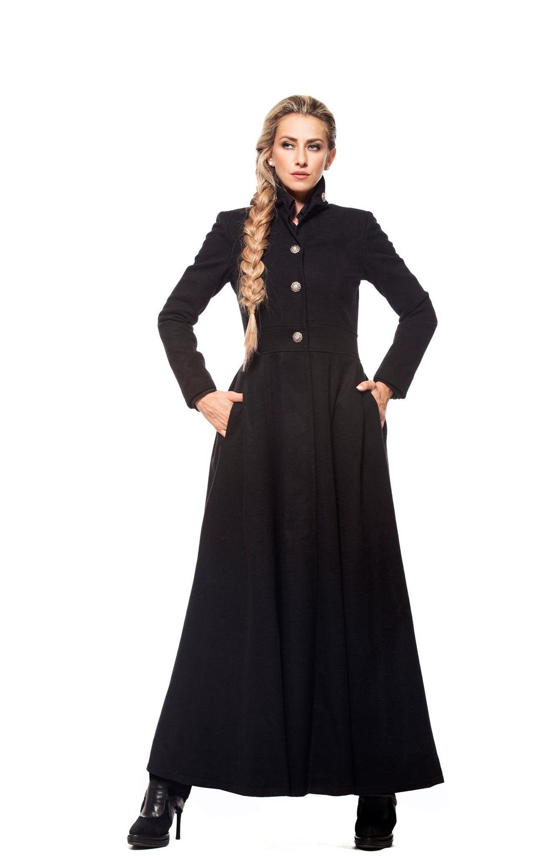 Floor Length Coat Long Wool Coat Black Gothic Coat Winter - Etsy