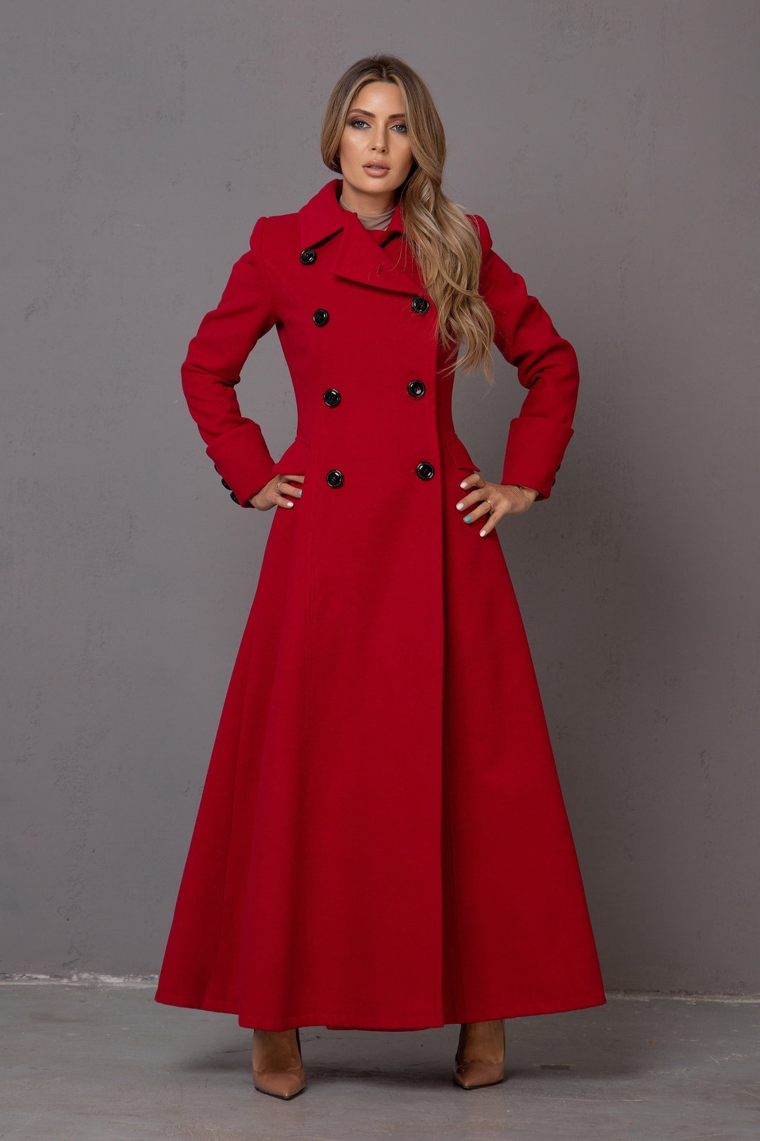 Wool Double Breasted Floor Length Coat Flared Red Jacket - Etsy