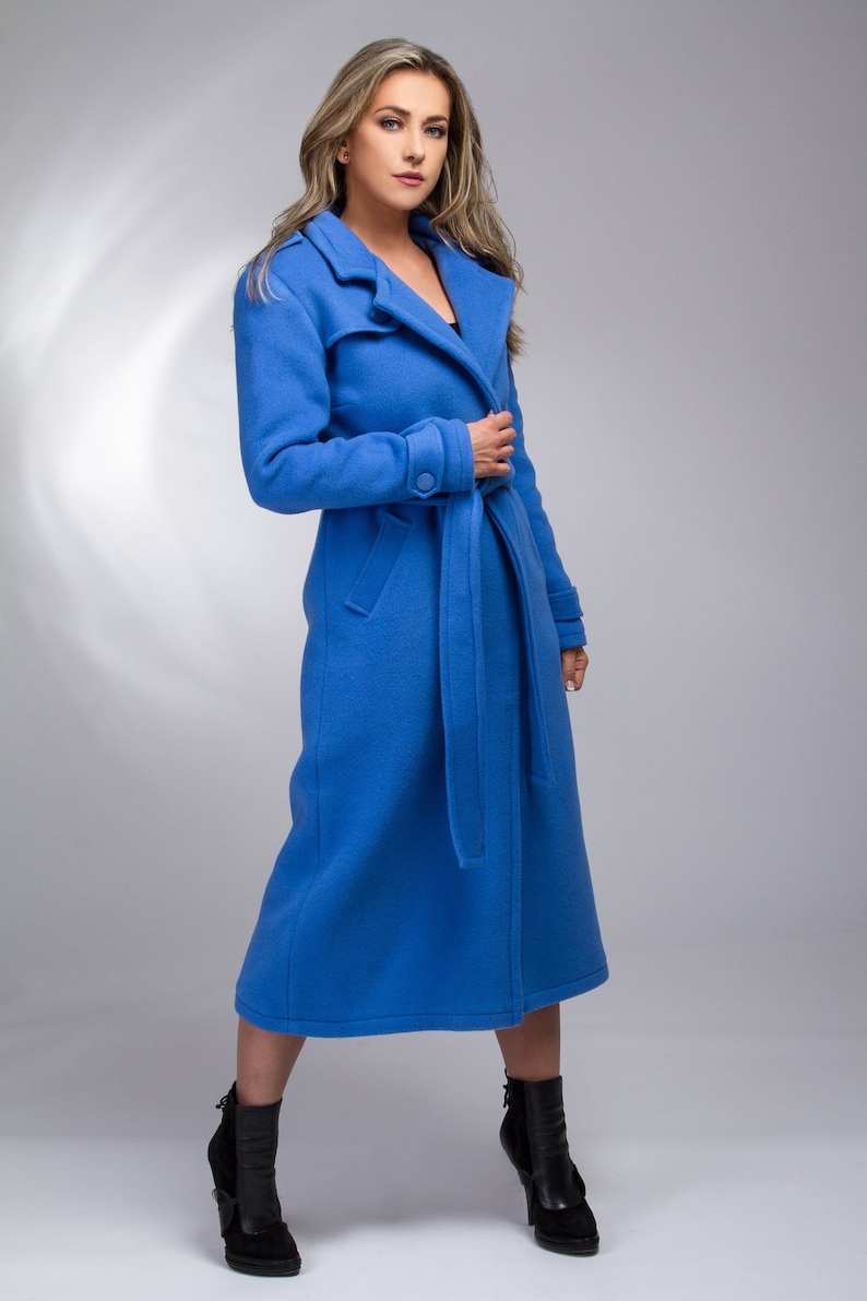 Royal Blue Coat Cashmere Coat With Belt Lapel Coat in Blue | Etsy