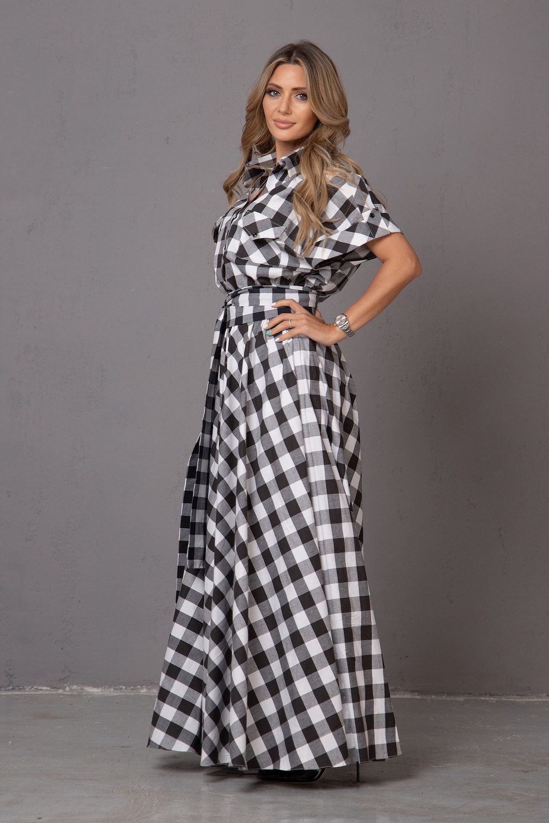 Spring Style Mid Century Modern Dress ~ Black & White Plaid Dress Great ...