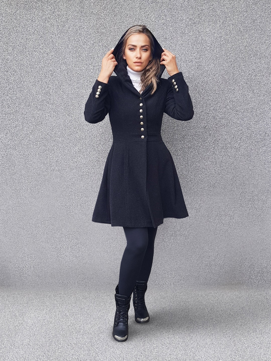 Hooded Wool Princess Coat, Military Style Dress Coat, Winter Jacket ...