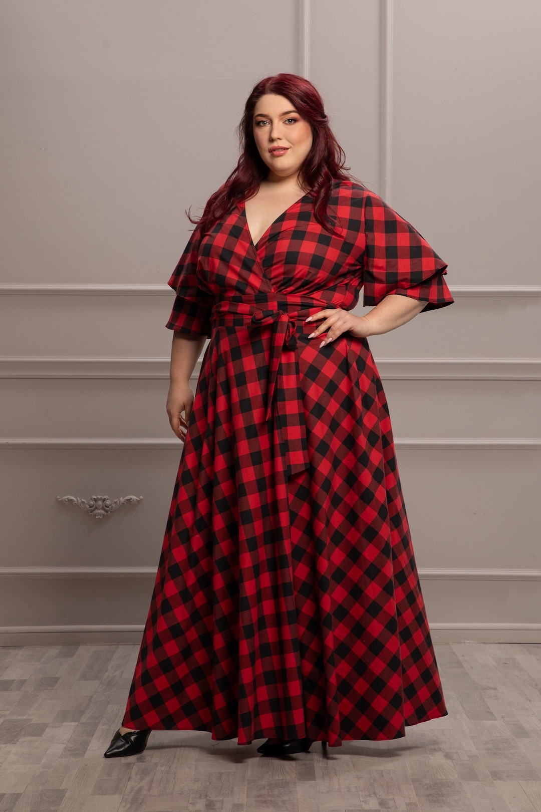 Plus Size Plaid Dress, Tartan Dress, Wrap Maxi Dress, Spring Style ...