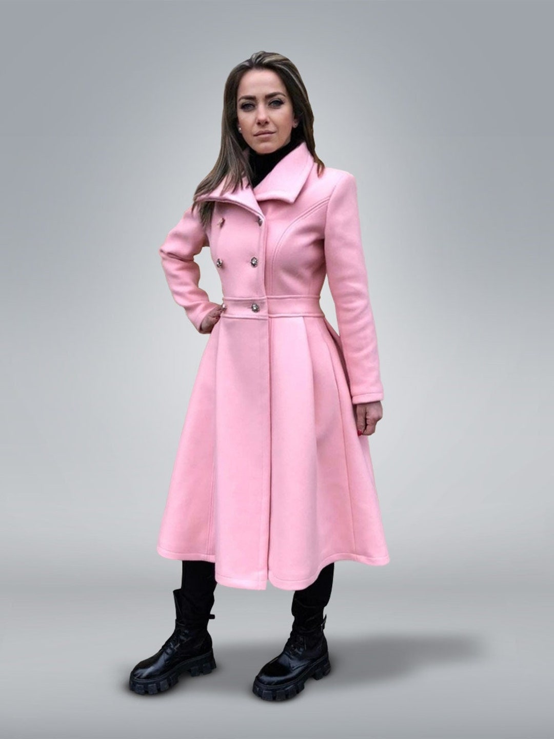 Pink Wool Coat, Wool Cashmere Coat, Custom Size, Plus Size Clothing ...