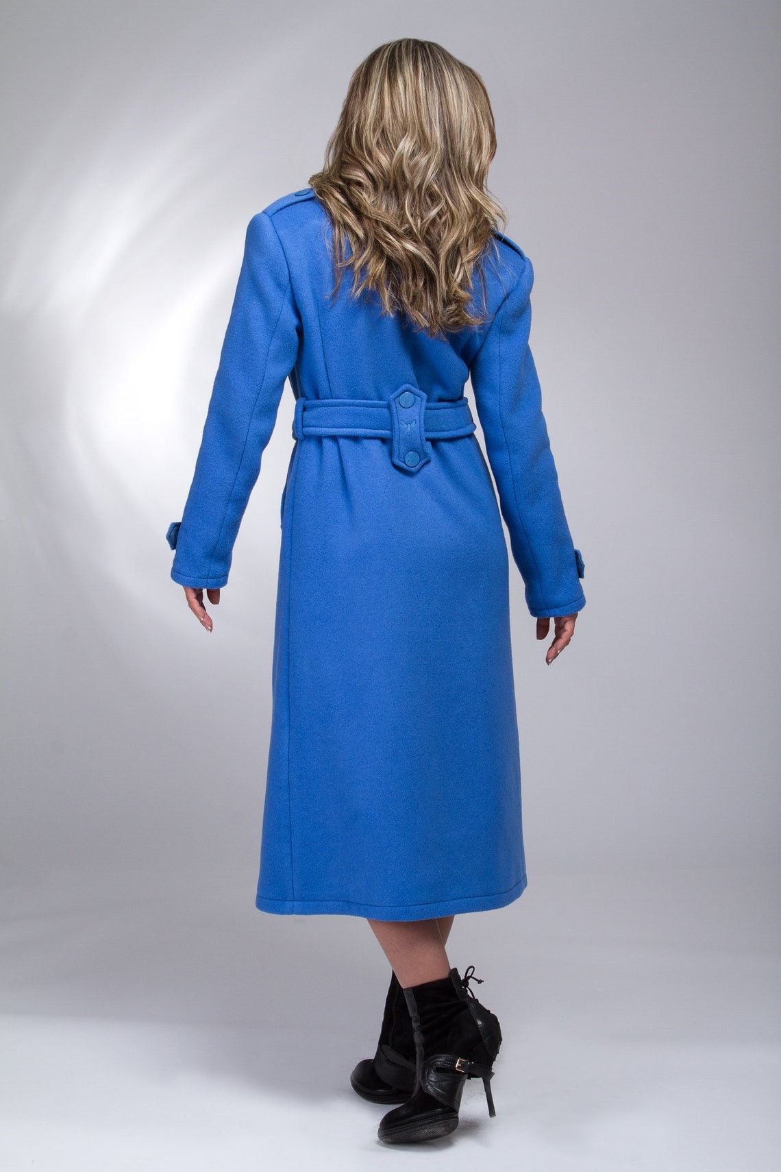 Royal Blue Coat Cashmere Coat With Belt Lapel Coat in Blue | Etsy