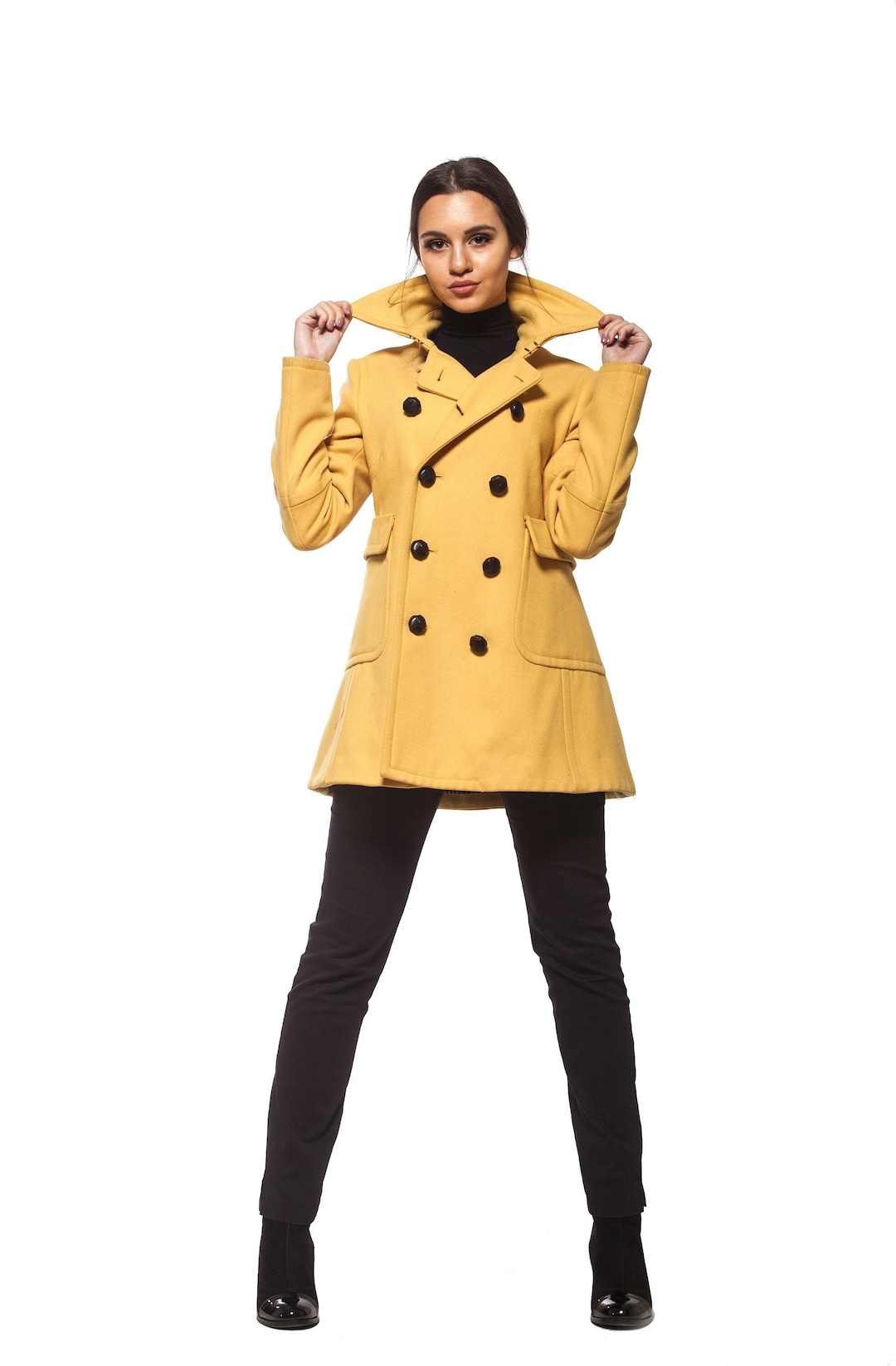 Wool Peacoat for Women, Yellow Coat, Cashmere Coat, Plus Size Clothing ...