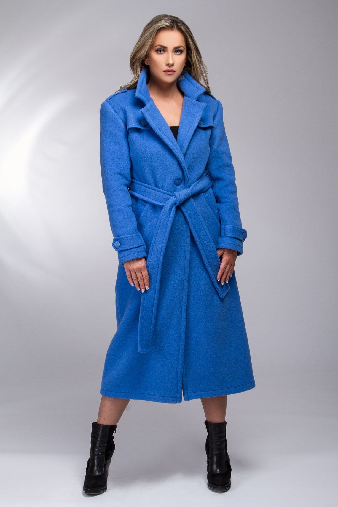 Royal Blue Coat Cashmere Coat With Belt Lapel Coat in Blue | Etsy