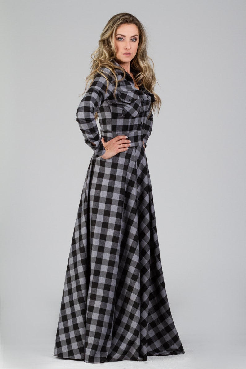 Plaid Dress, Country Style Dress, Maxi Tartan Dress, Flannel Dress ...