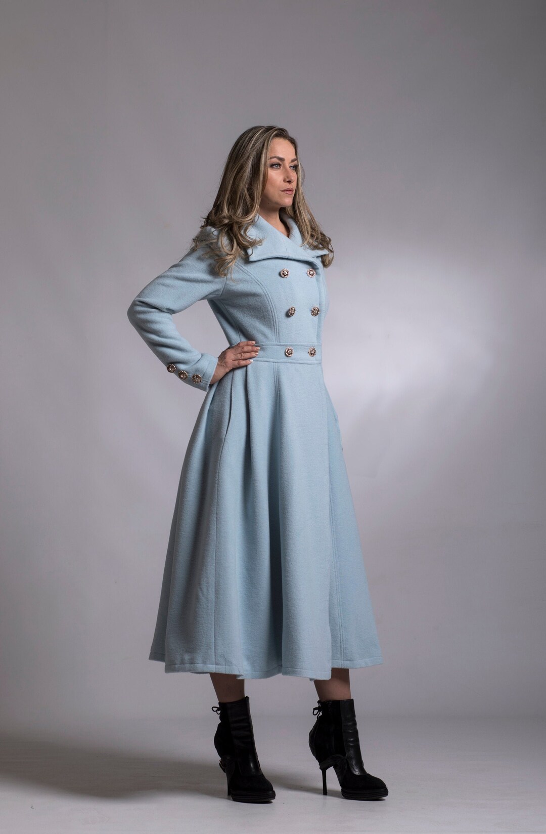 Princess Coat, Light Blue Coat, Wool Coat, Winter Coat Dress, Plus Size ...
