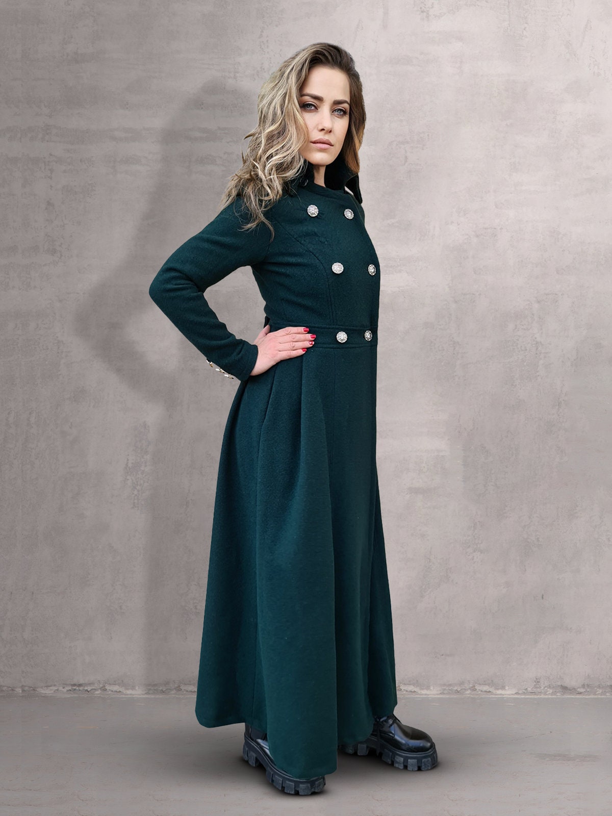 Winter Maxi Coat, Double-breasted Women's Long Coat, Fit and Flare Coat ...