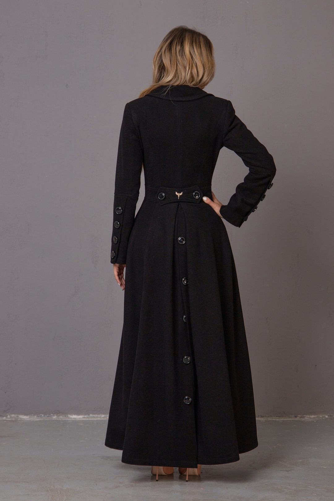 Black Back Buttons Coat Victorian Princess Cut Woolen Dress - Etsy