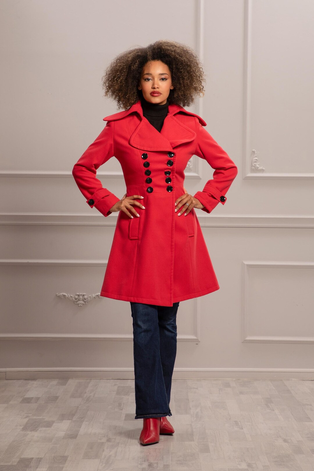 Red Wool Coat, Women Wool Coat, Custom Size Coat, Plus Size Clothing ...