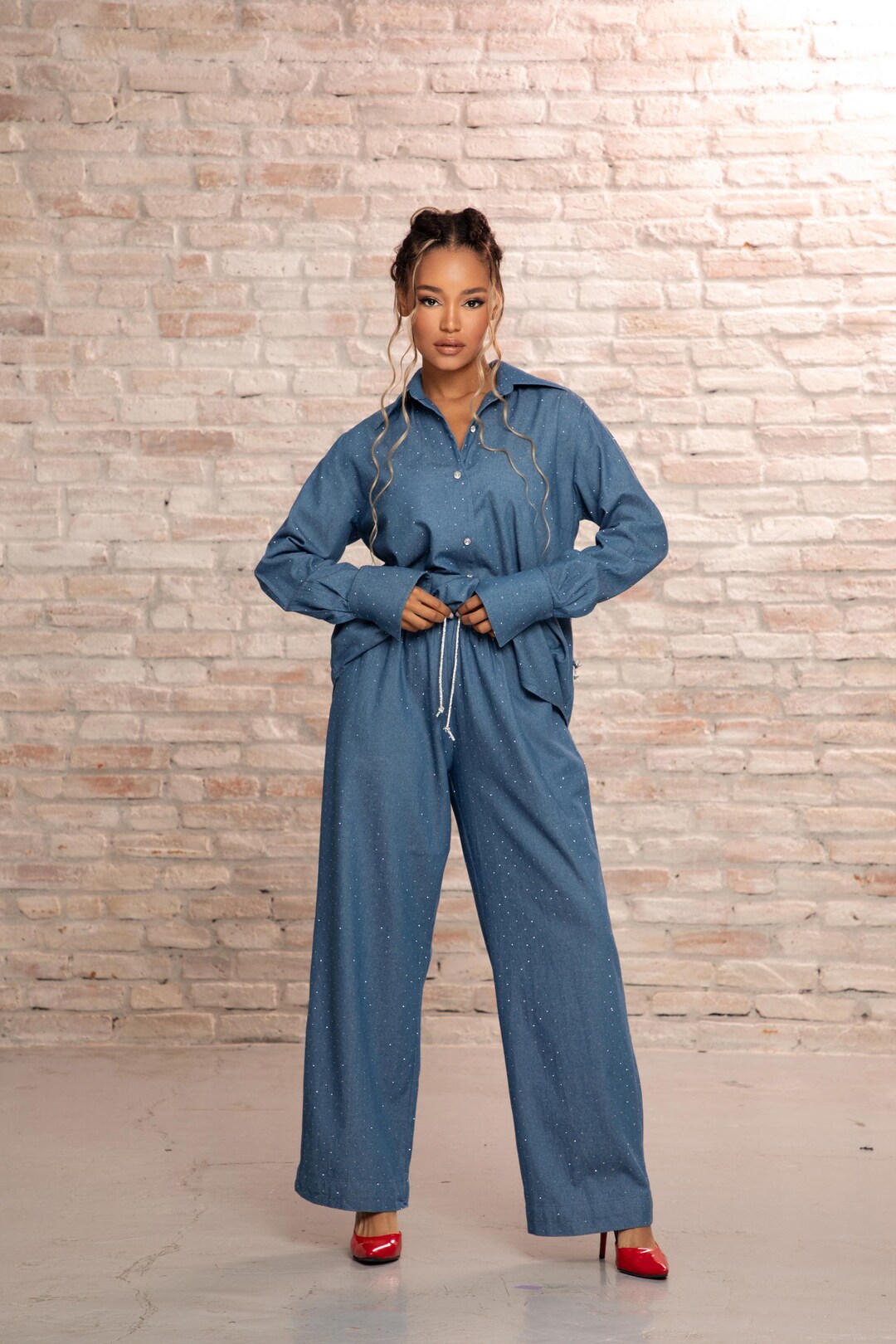 Formal Palazzo Pants With Sparkling Stones, Wed Leg Pants, Cocktail ...