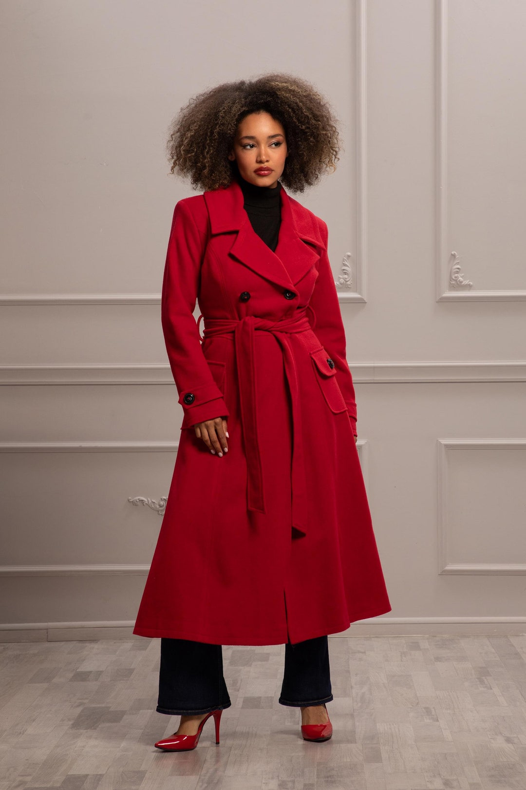 Red Cashmere Coat, Wool Overcoat, Princess Coat, Victorian Coat, Womens ...