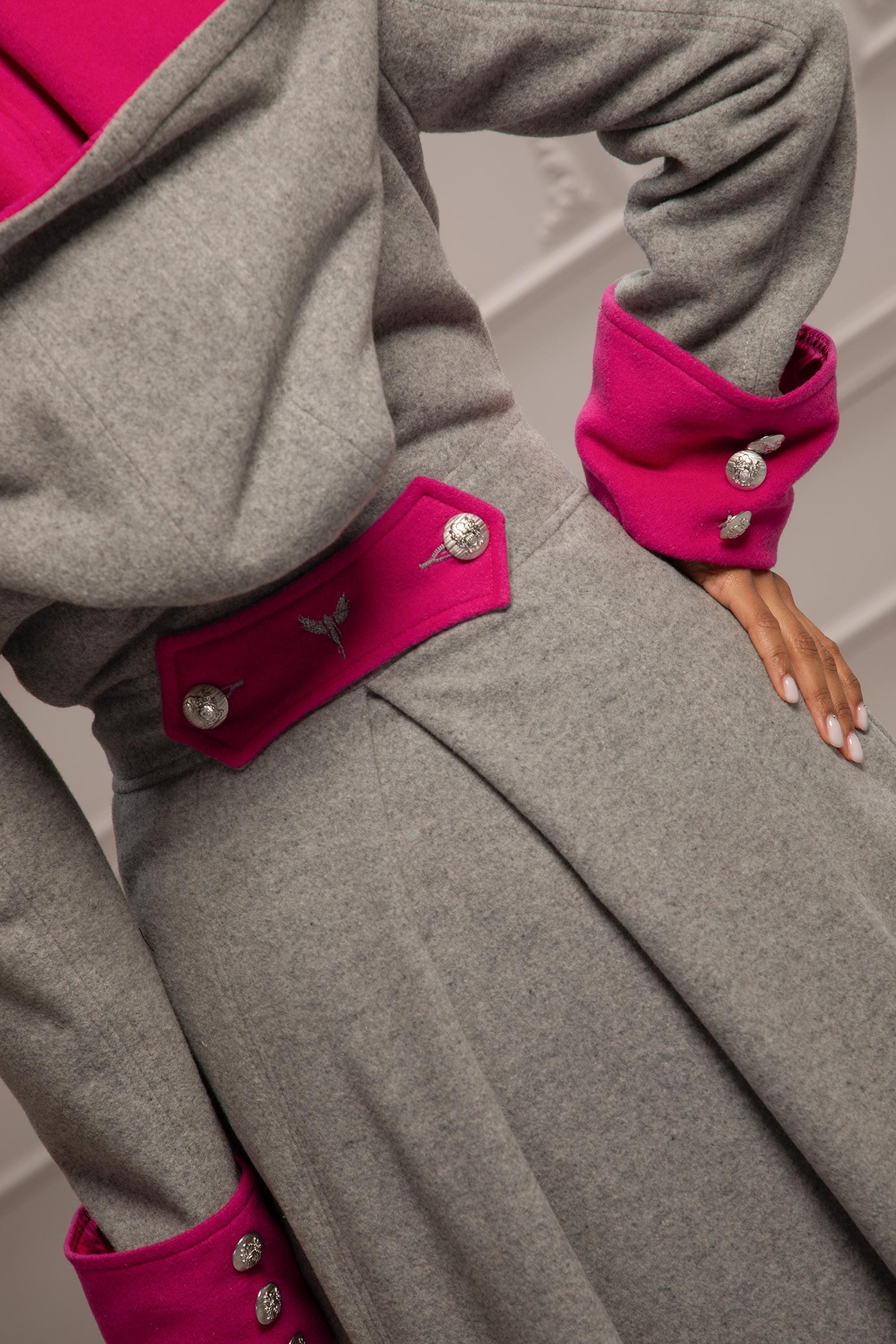 Two Color Coat, Pink and Gray Coat, Wool Cashmere Coat, Floor Length ...