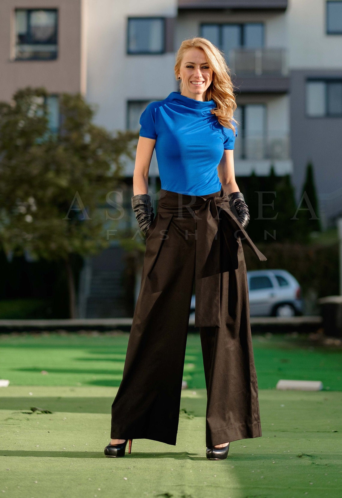 Blue Top Women High Neck Blouse Stretch Top Plus Size | Etsy