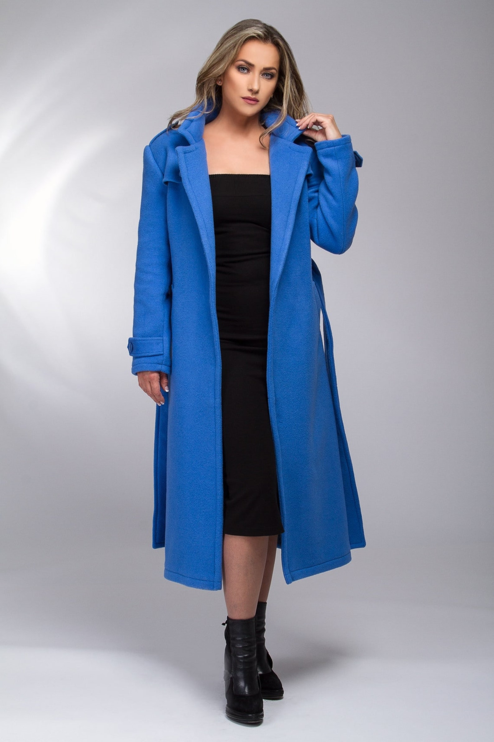 Royal Blue Coat Cashmere Coat With Belt Lapel Coat in Blue | Etsy