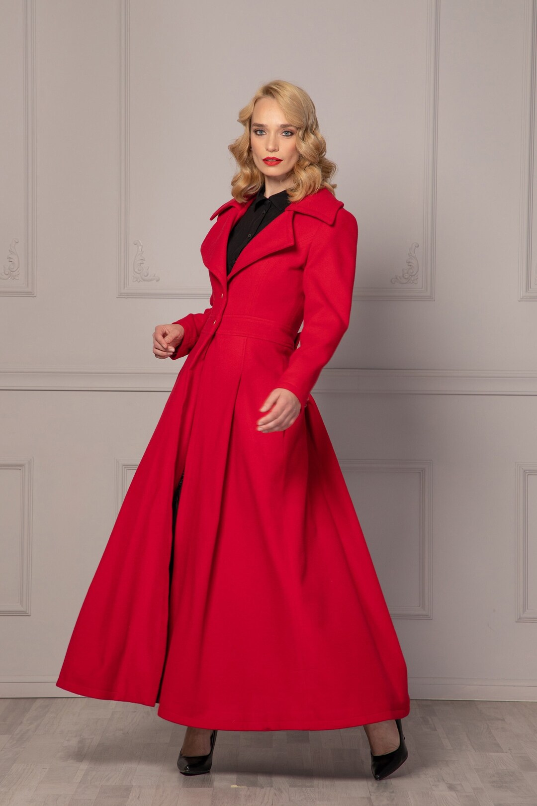 Long Red Winter Coat, Wool Cashmere Coat, Winter Style, Edwardian Coat ...
