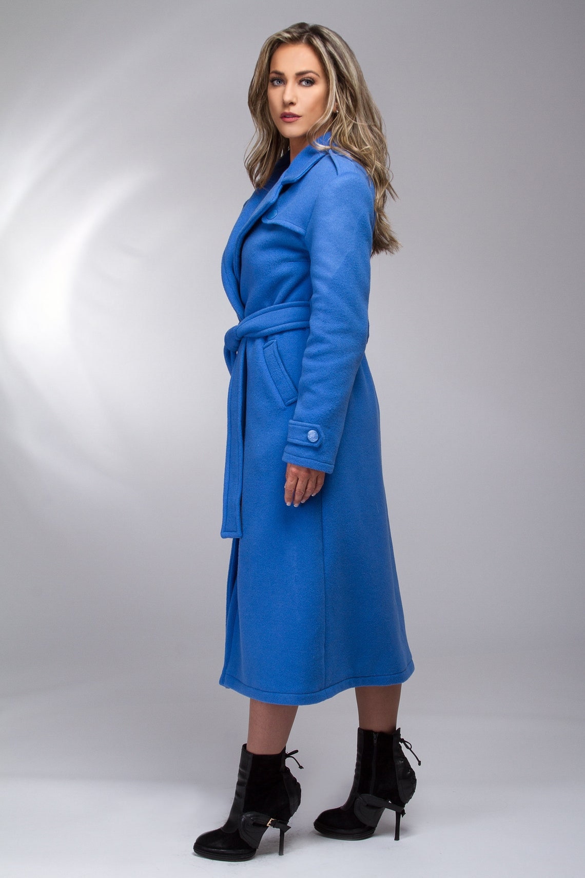 Royal Blue Coat Cashmere Coat With Belt Lapel Coat in Blue | Etsy