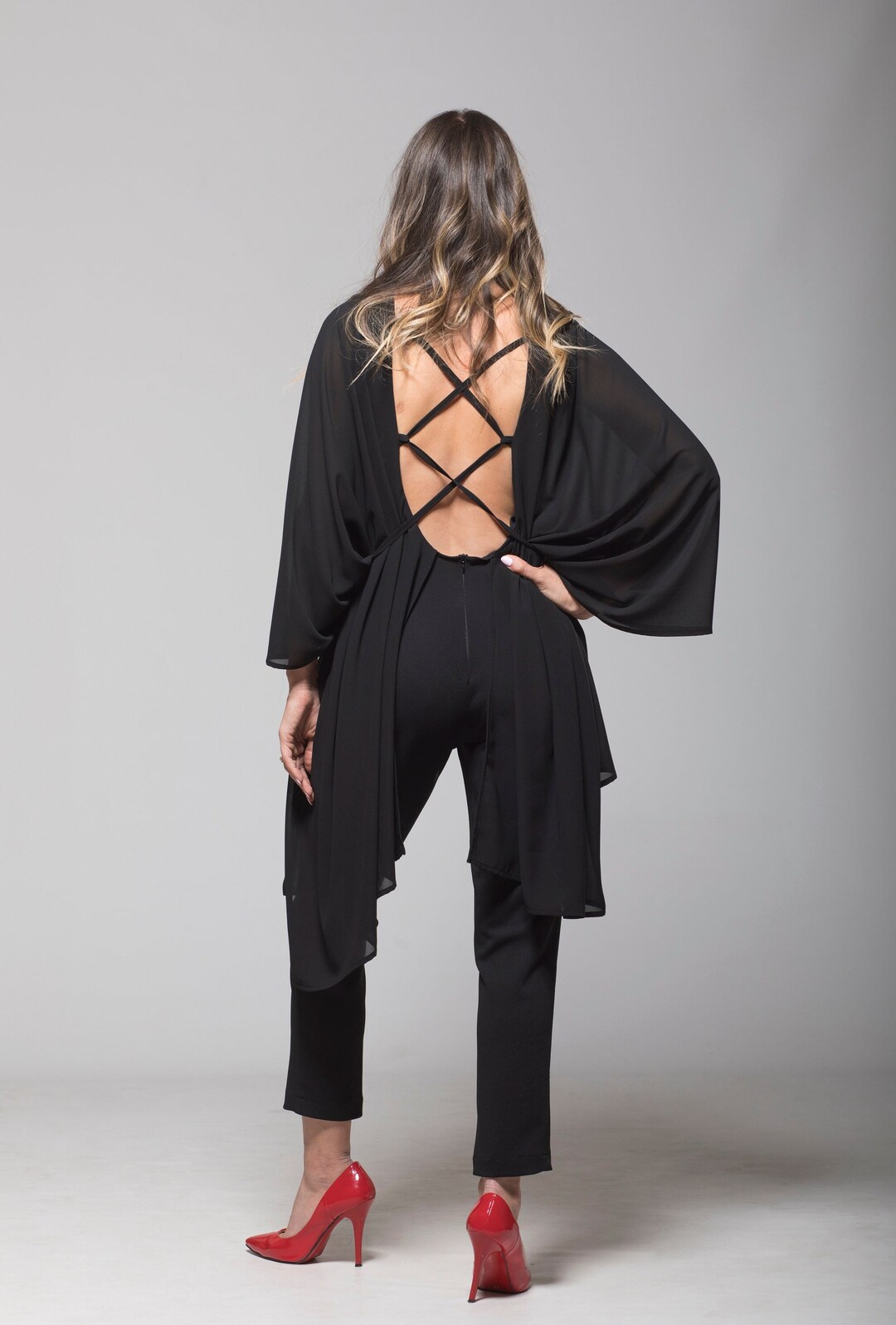 Elegant Evening Jumpsuit, Open Back Jumpsuit With Straps, Plus Size ...