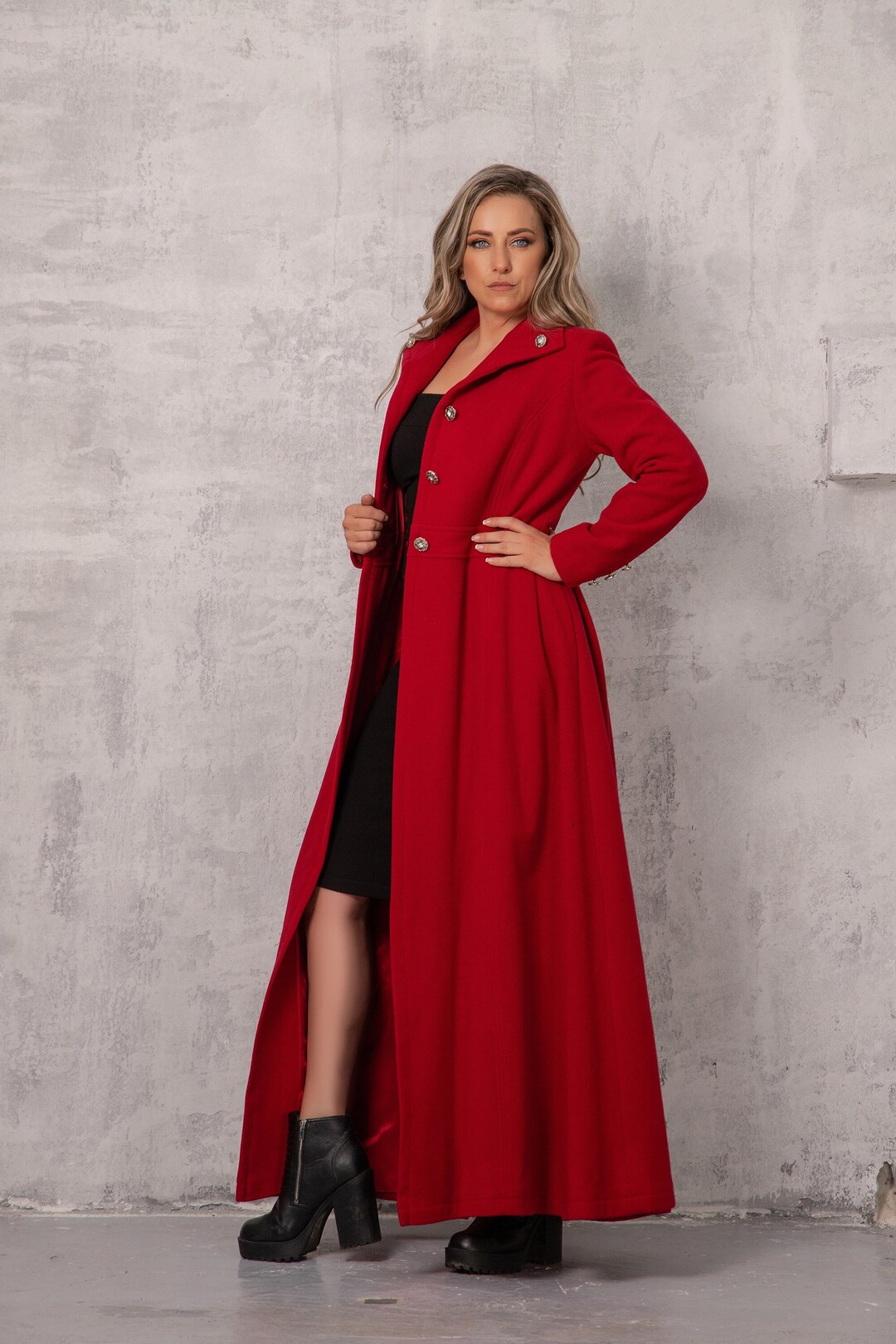 Red Princess Coat, Red Wool Coat, Winter Style, Maxi Wool Coat, Plus ...