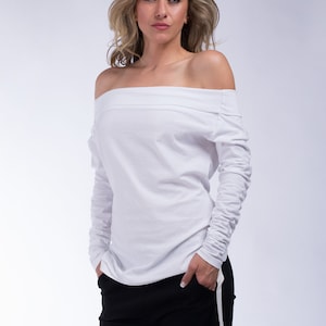 Loose Women Top, Romantic Top, Women White off Shoulder Open Back Top ...