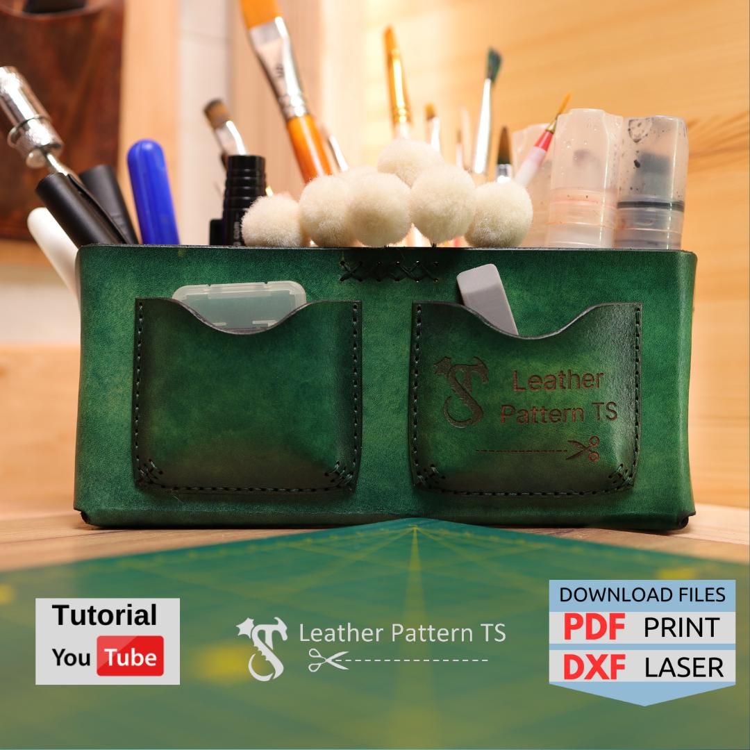 Leather Desk Organizer Pattern: 5-compartment Pencil Holder (PDF/DXF ...