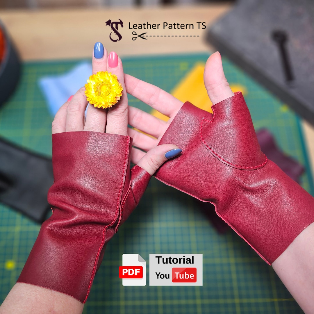 Pattern Gloves - Fingerless Leather Gloves - Size From 16 Cm (6.7 In ...