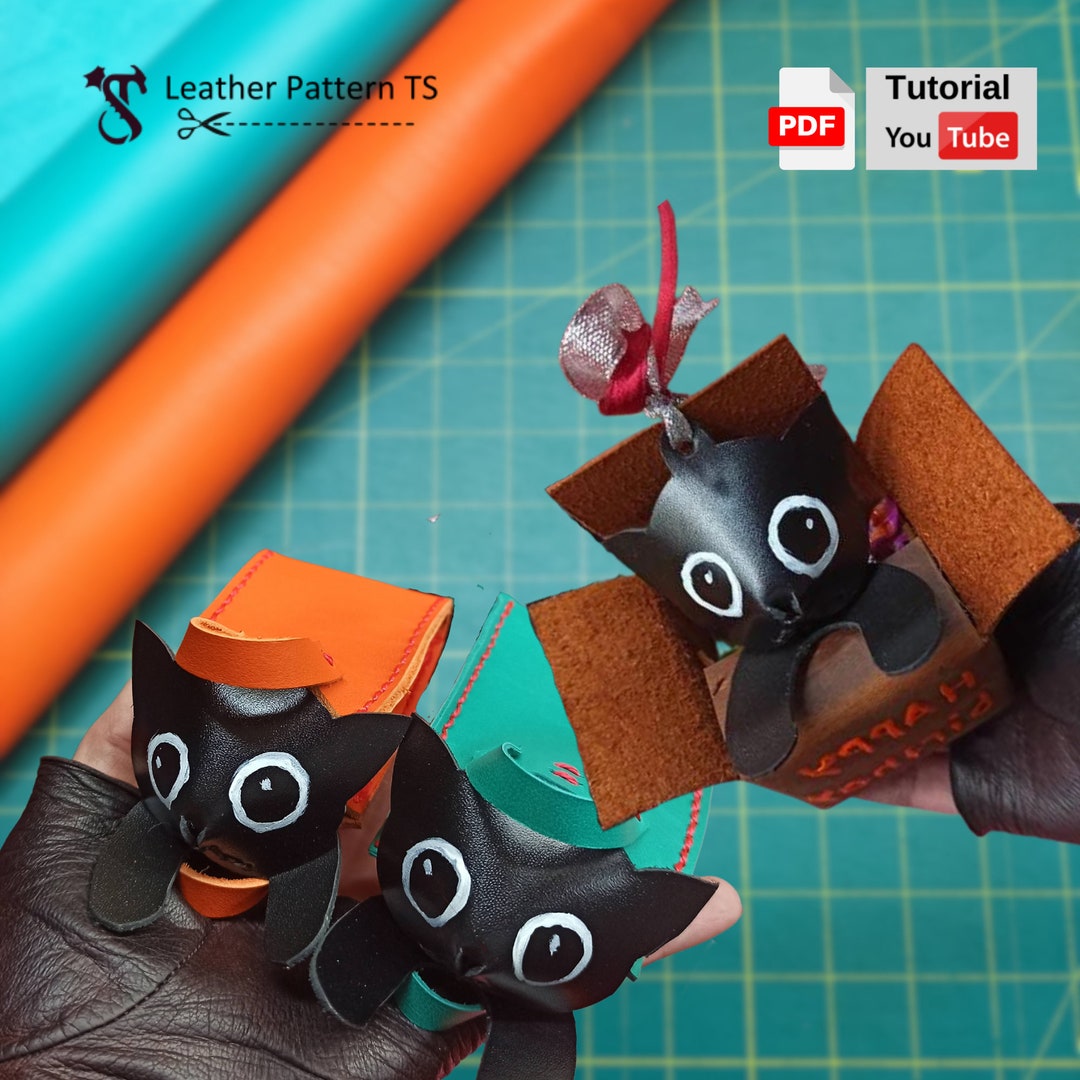 Leather Cat in Box Pattern Funny Cat Template Cat in Bag Leather Gift ...