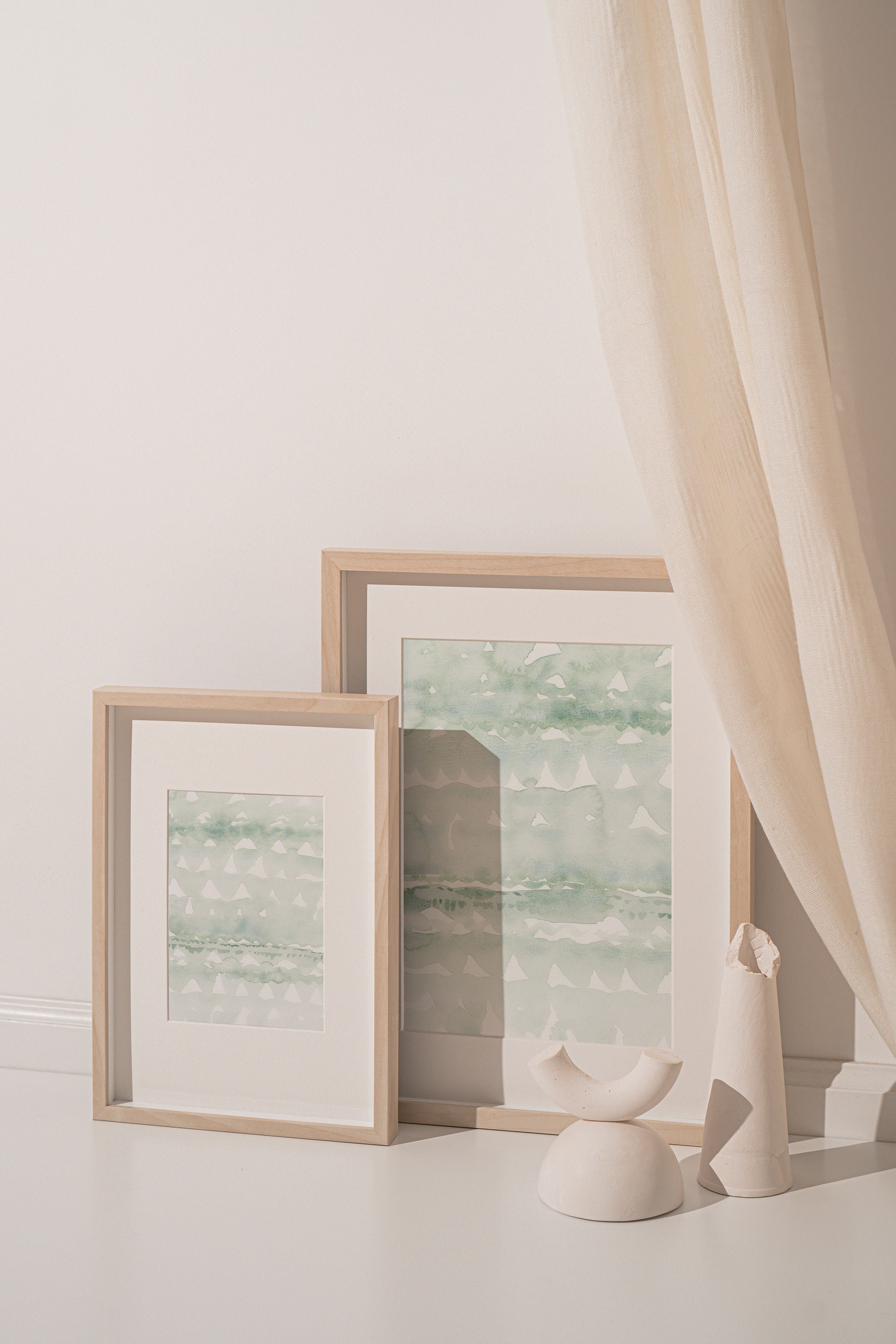 Light Green Painting Set of 2 Abstract Watercolor Print - Etsy