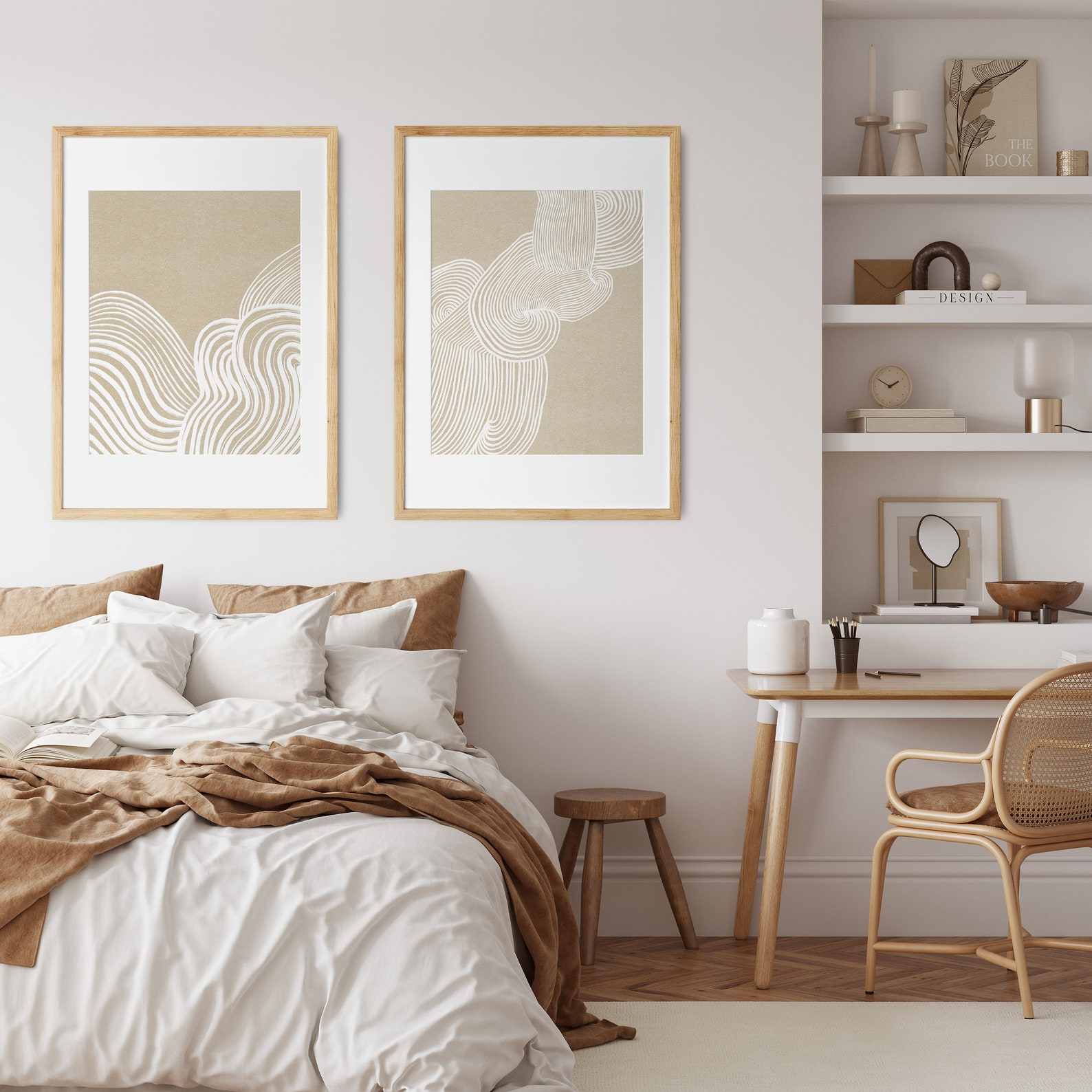 Line Art Set of 2 Beige Abstract Print Printable Art - Etsy