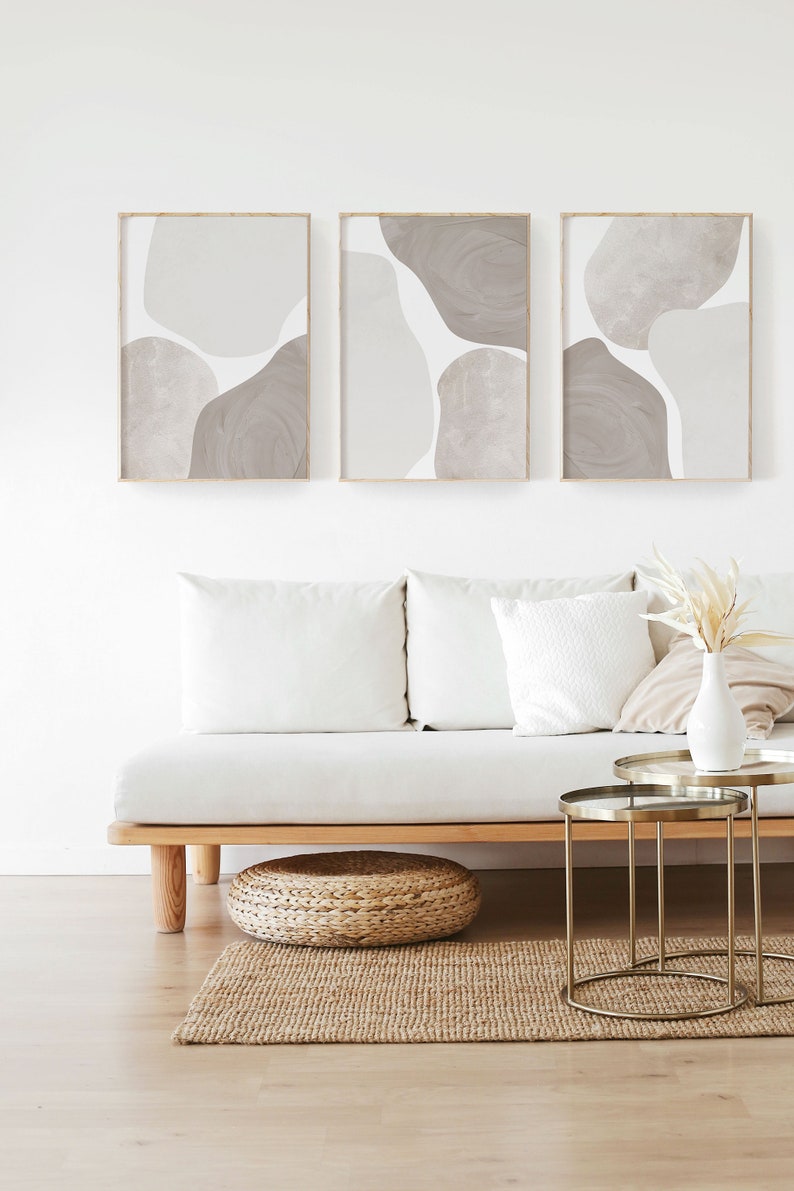 Abstract Print Set of 3 Neutral Print Grey Printable Art - Etsy
