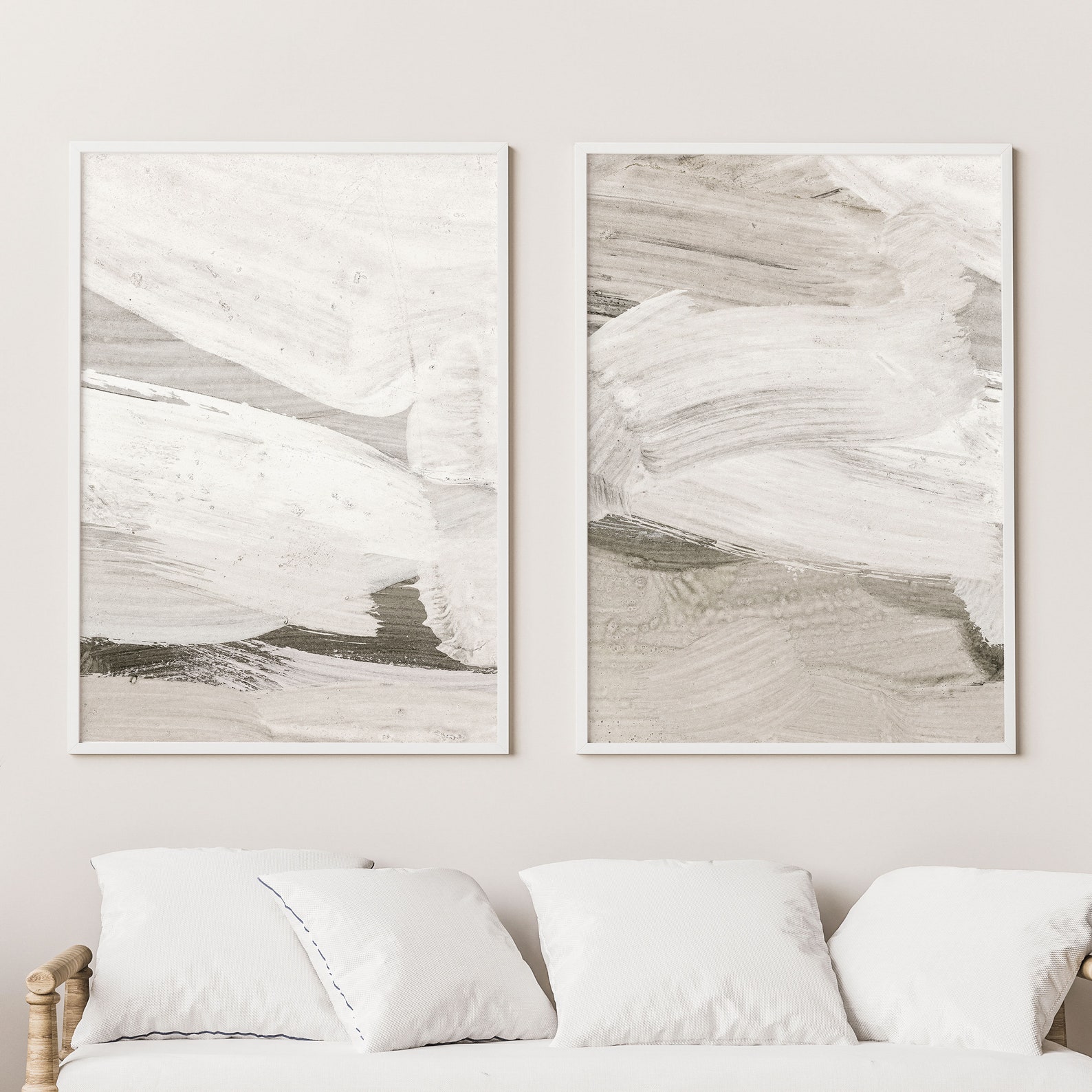 Beige Painting Set of 2 Abstract Print Minimalist Art - Etsy UK