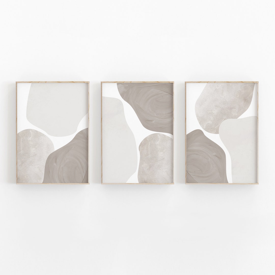 Abstract Print Set of 3 Neutral Print Grey Printable Art - Etsy
